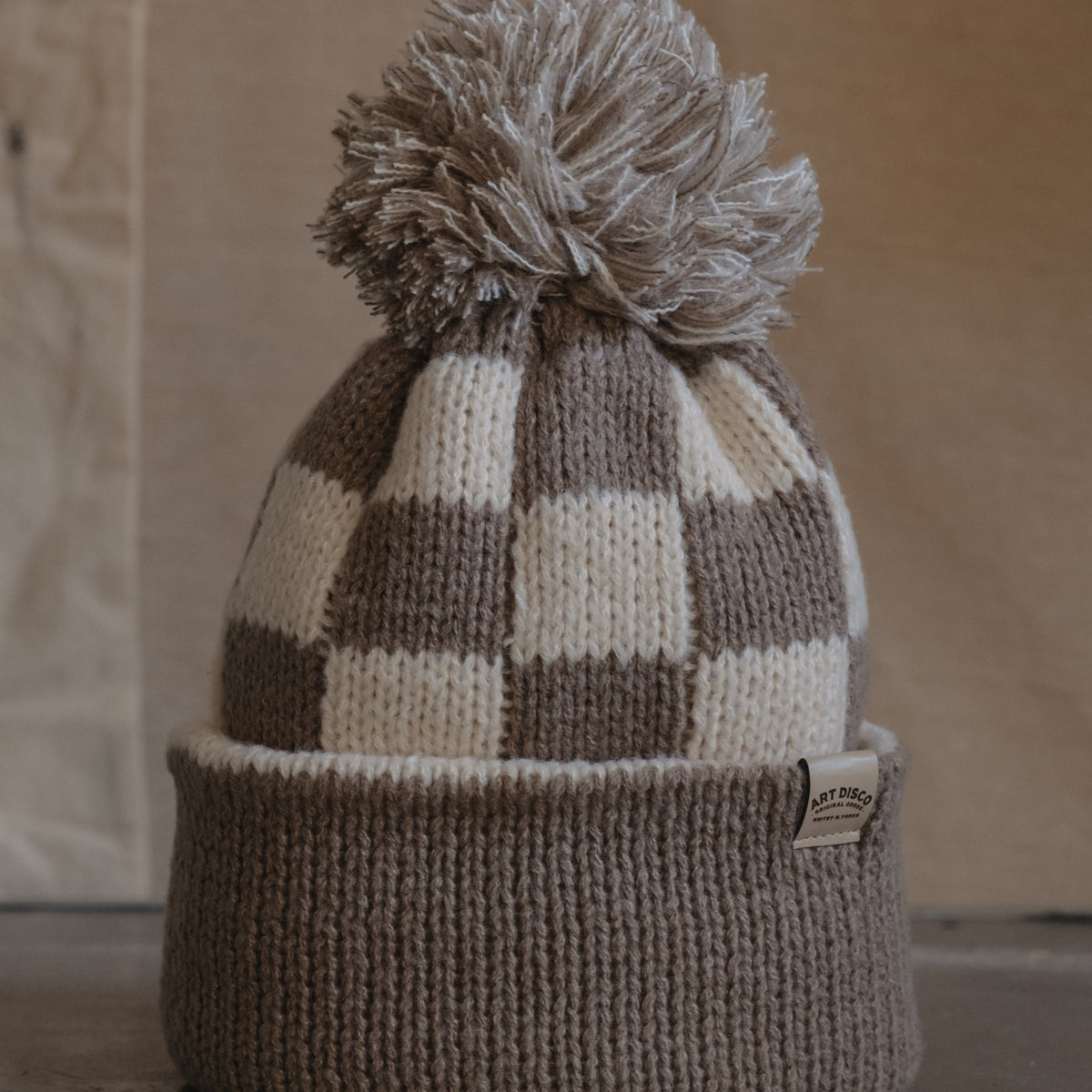 Checkerboard Beanie | Chunky knit bobble hat – Art Disco